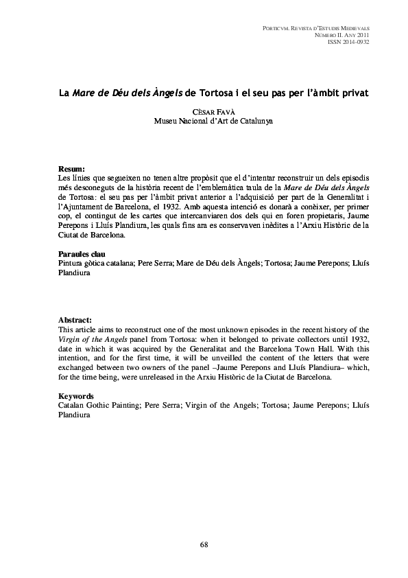 (PDF) La Mare de Déu dels Àngels de Tortosa i el seu pas per l'àmbit privat
