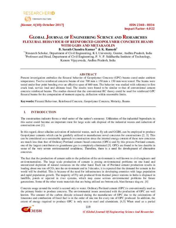 (PDF) FLEXURAL BEHAVIOUR OF REINFORCED GEOPOLYMER CONCRETE BEAMS WITH ...