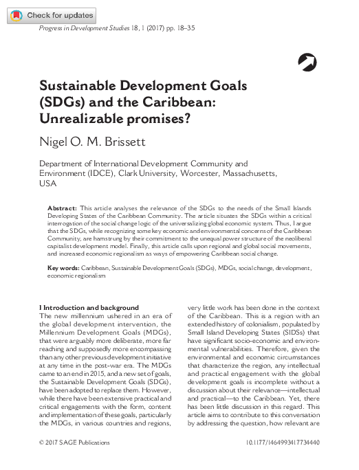 (PDF) Sustainable Development Goals (SDGs) and the Caribbean ...