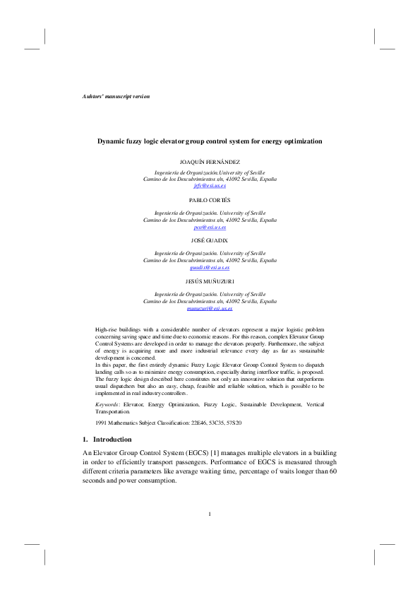 (PDF) Dynamic Fuzzy Logic Elevator Group Control System for Energy ...