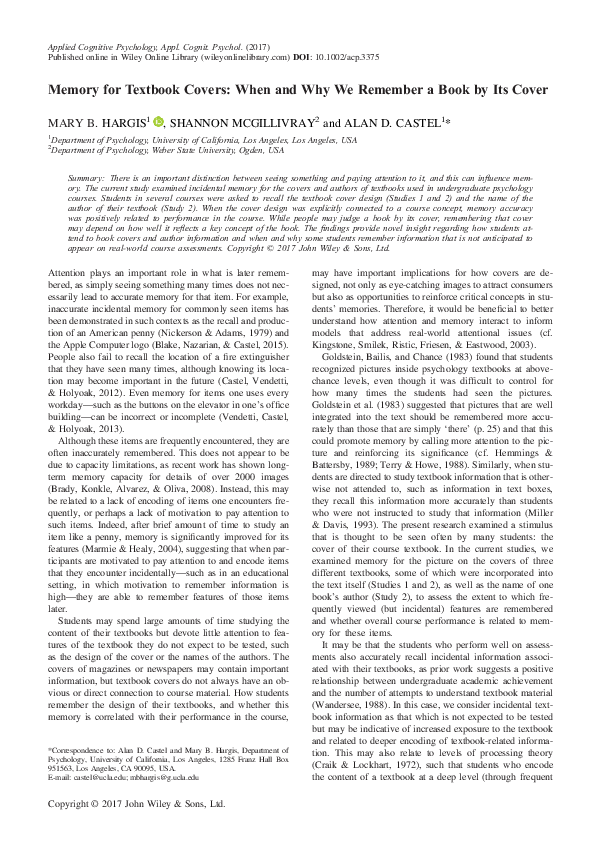 (PDF) Memory for Textbook Covers: When and Why We Remember a Book by ...