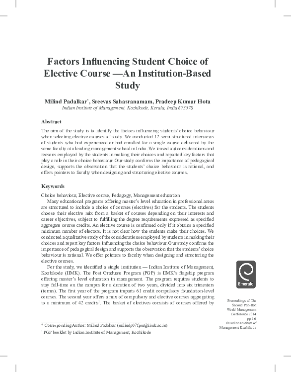 (PDF) Factors Influencing Student Choice of Elective Course —An ...