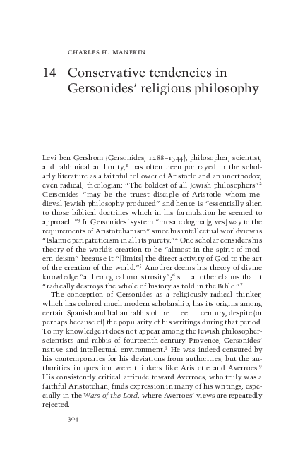 (PDF) Charles H. Manekin, “Conservative Tendencies in Gersonides ...