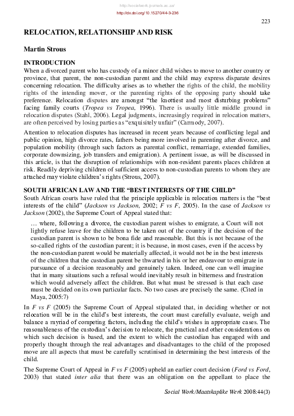(PDF) Relocation, Relationship and Risk
