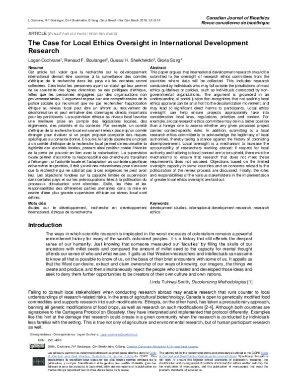 (PDF) The Case for Local Ethics Oversight in International Development ...