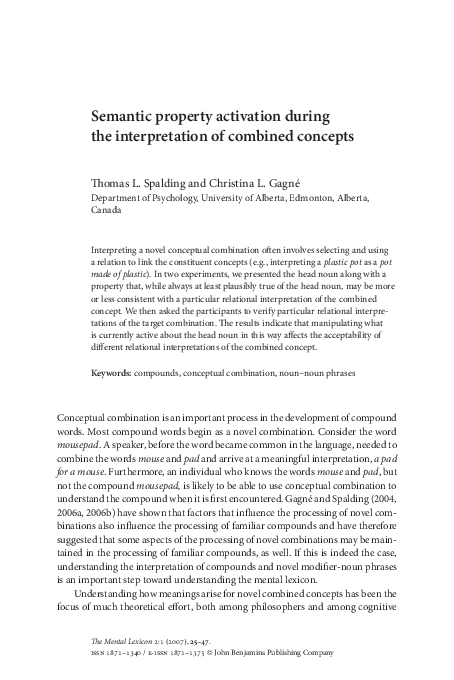 (PDF) Semantic property activation during the interpretation of combined concepts
