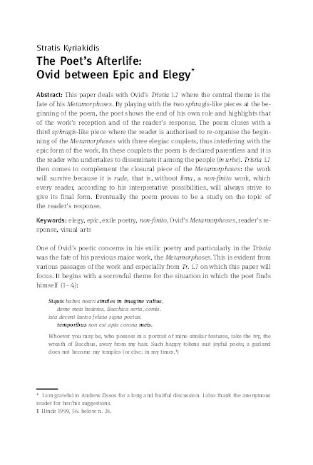 (PDF) S. Kyriakidis (2013) "The Poet's Afterlife: Ovid between Epic and ...