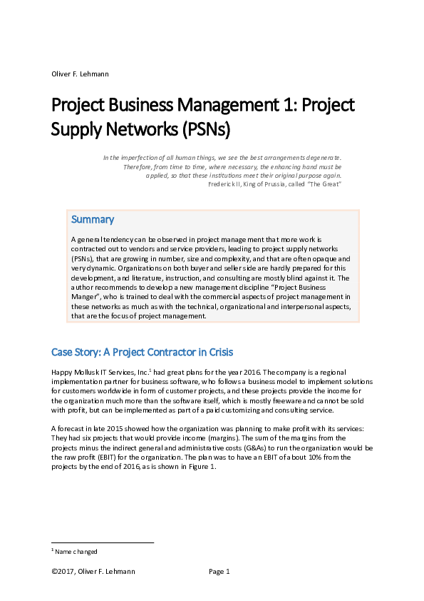 (PDF) Project Supply Networks (PSNs)