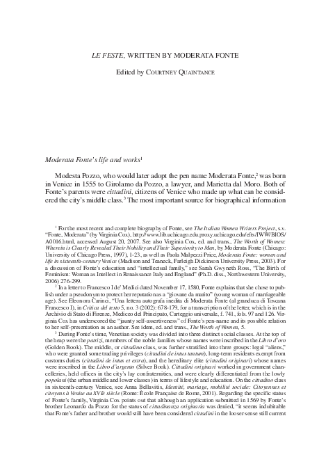 (PDF) "Le feste, written by Moderata Fonte"