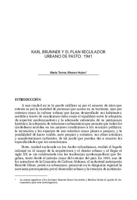 (PDF) KARL BRUNNER Y EL PLAN REGULADOR URBANO DE PASTO 1941