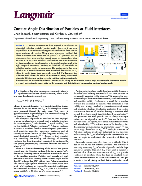 Contact Angle Distribution of Particles at Fluid Interfaces