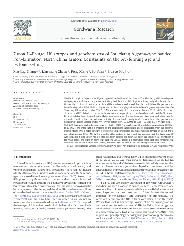 (PDF) Zircon U–Pb age, Hf isotopes and geochemistry of Shuichang Algoma-type banded iron ...