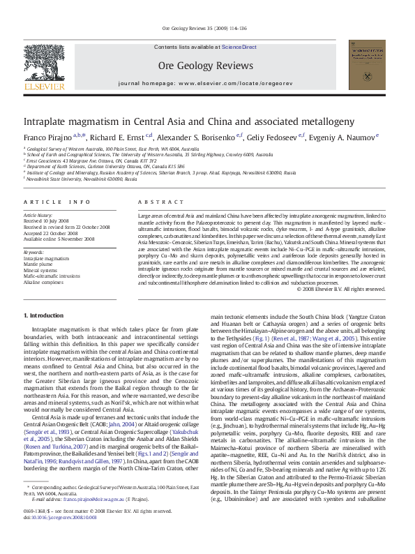 (PDF) Intraplate magmatism in Central Asia and China and associated metallogeny