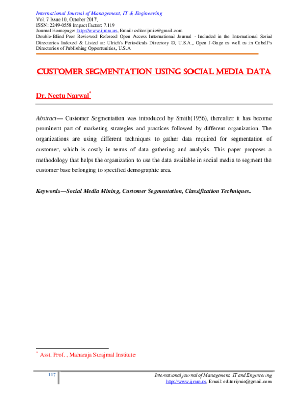 (PDF) Customer Segmentation Using Social Media Data