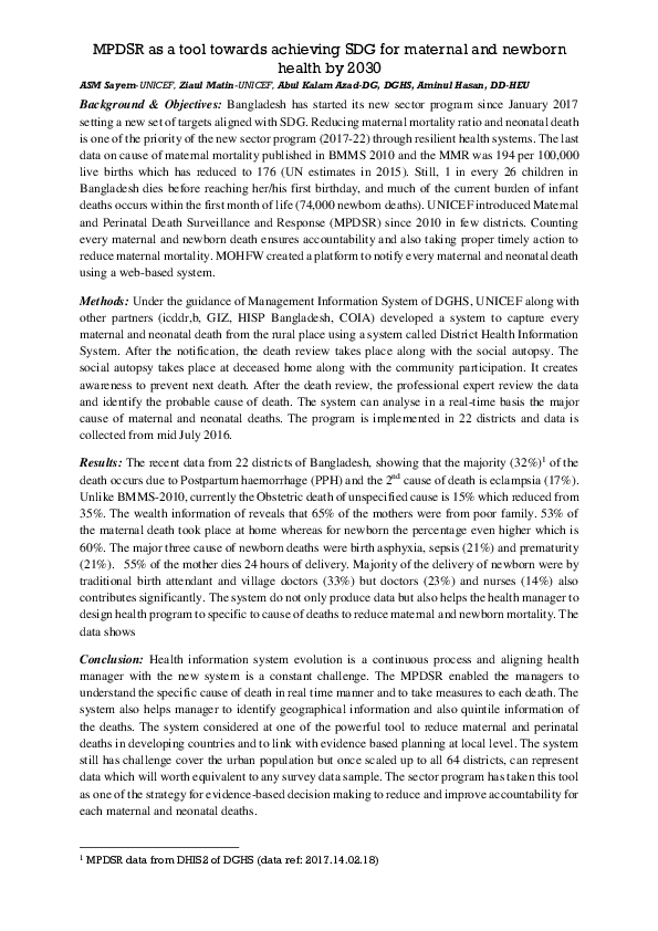 (PDF) MPDSR as a tool towards achieving SDG for maternal and newborn ...