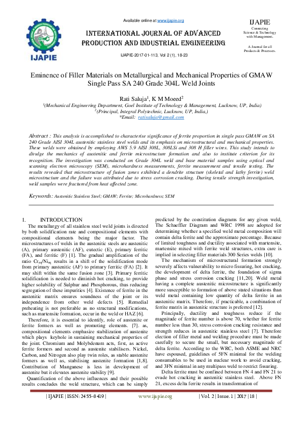 (DOC) Eminence of Filler Materials on Metallurgical and Mechanical ...