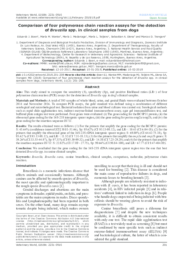 Pdf Comparison Of Four Polymerase Chain Reaction Assays For The Detection Of Brucella Spp In