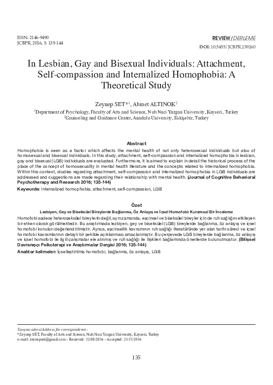 (PDF) In Lesbian, Gay and Bisexual Individuals: Attachment, Self-compassion and Internalized ...