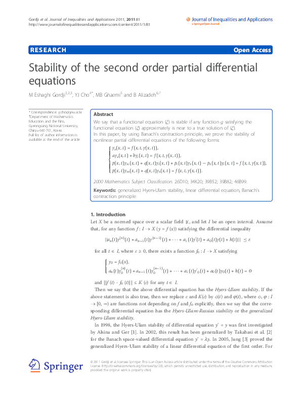 (PDF) Stability of the second order partial differential equations