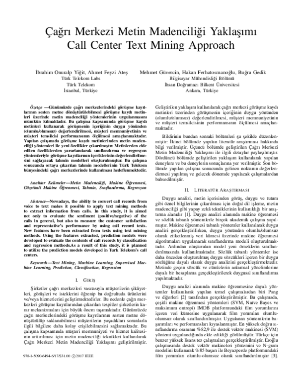 Pdf Call Center Text Mining Approach