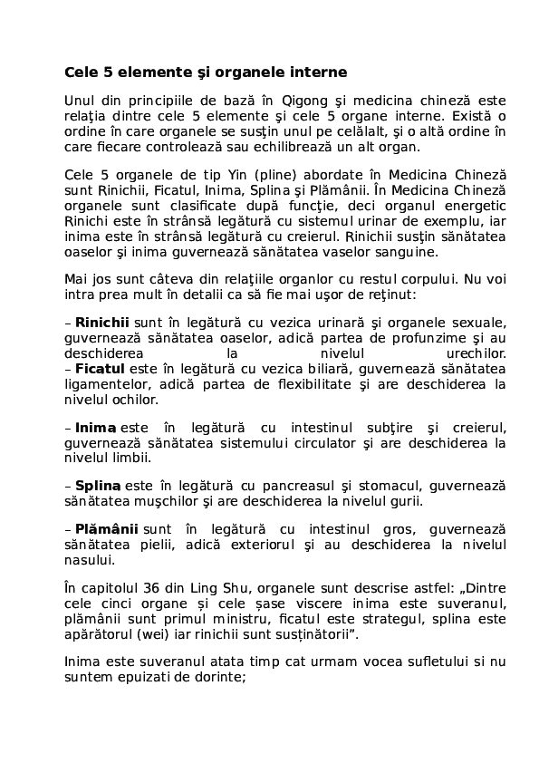 (DOC) Cele 5 elemente şi organele interne