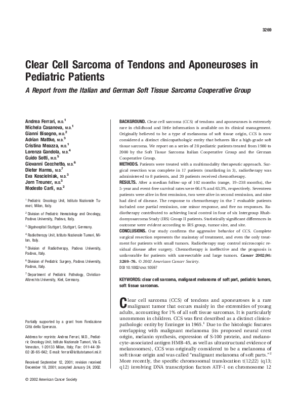 (PDF) Clear cell sarcoma of tendons and aponeuroses in pediatric patients
