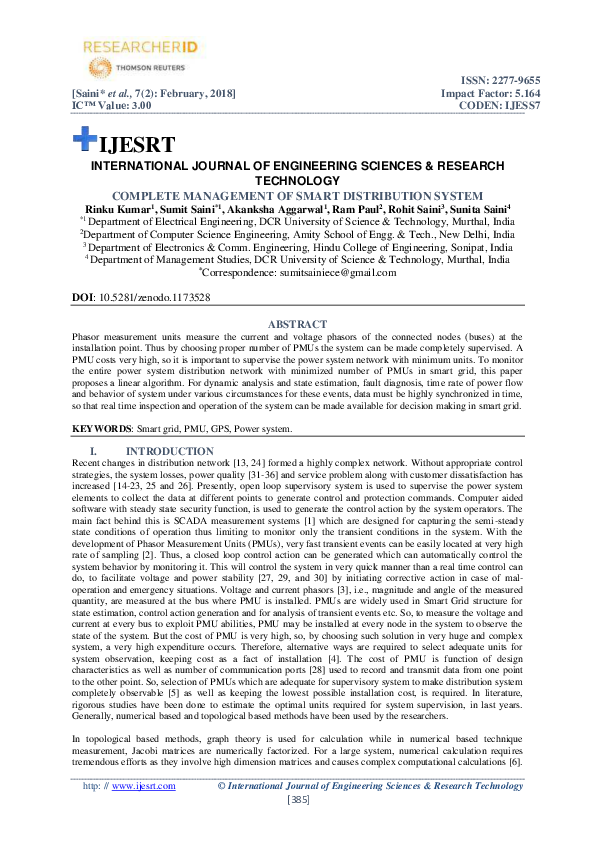 Pdf Complete Management Of Smart Distribution System
