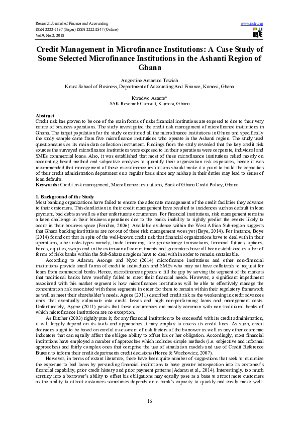 (PDF) Credit Management in Microfinance Institutions: A Case Study of Some Selected Microfinance ...