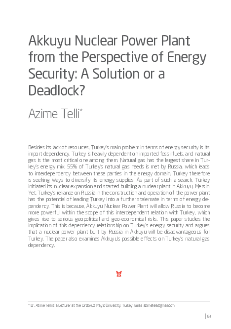 (PDF) Azime Telli, "Akkuyu Nuclear Plant from the Perspective of Energy ...