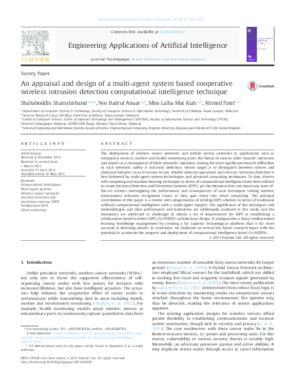 (PDF) An appraisal and design of a multi-agent system based cooperative wireless intrusion ...