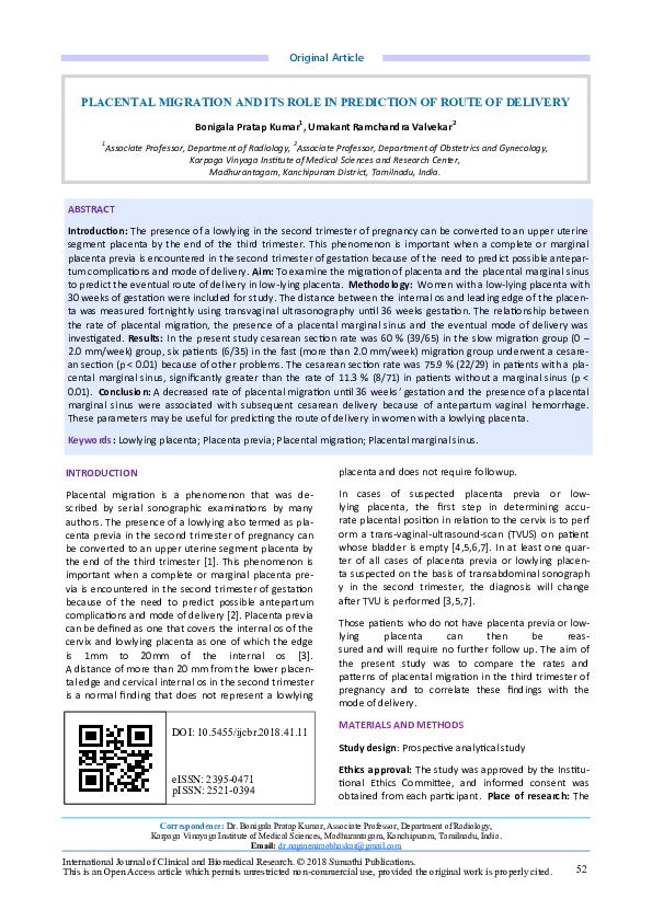 (PDF) PLACENTAL MIGRATION AND ITS ROLE IN PREDICTION OF ROUTE OF DELIVERY