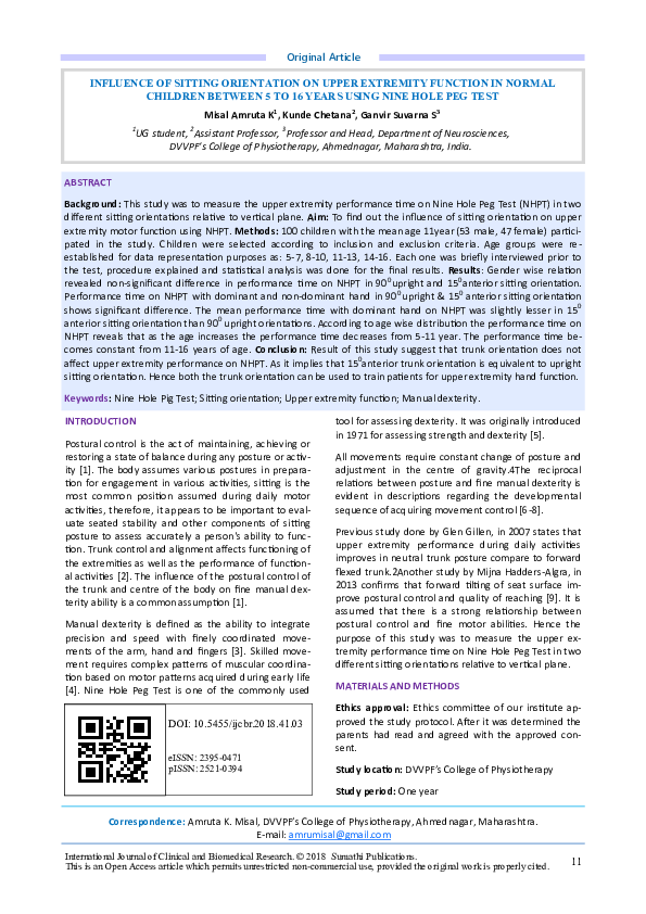 (PDF) INFLUENCE OF SITTING ORIENTATION ON UPPER EXTREMITY FUNCTION IN ...