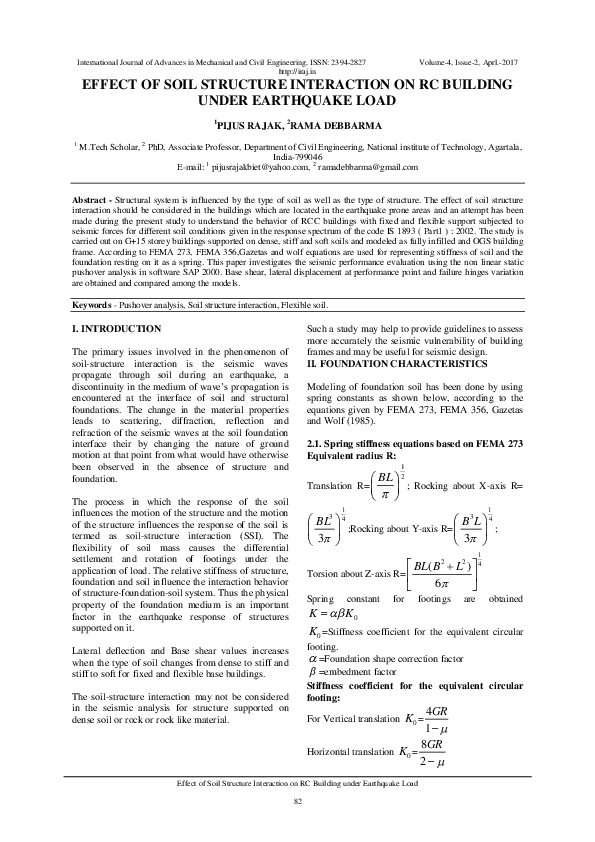 (PDF) EFFECT OF SOIL STRUCTURE INTERACTION ON RC BUILDING UNDER EARTHQUAKE LOAD 1 PIJUS RAJAK, 2 ...