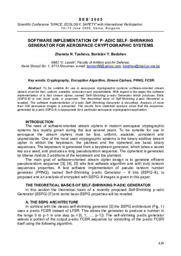 Pdf Software Implementation Of P Adic Self Shrinking Generator For