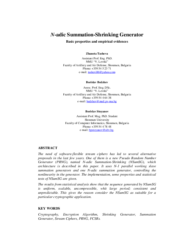 Pdf N Adic Summation Shrinking Generator
