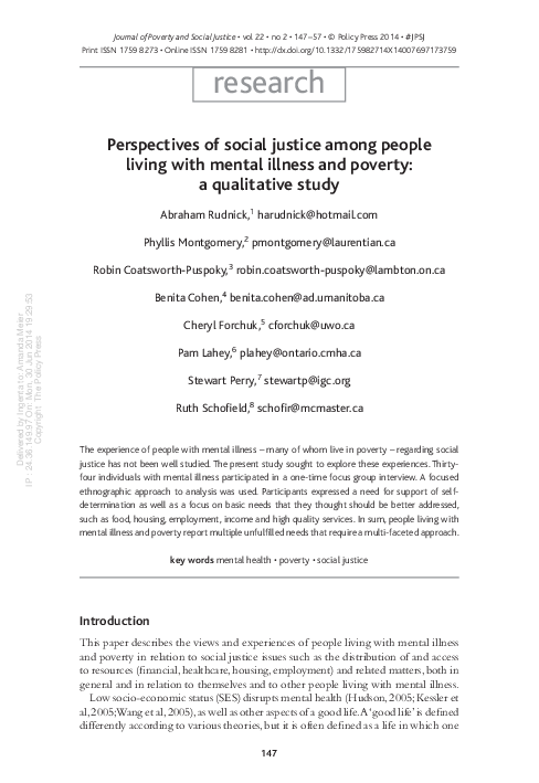 (PDF) Perspectives of social justice among people living with mental ...