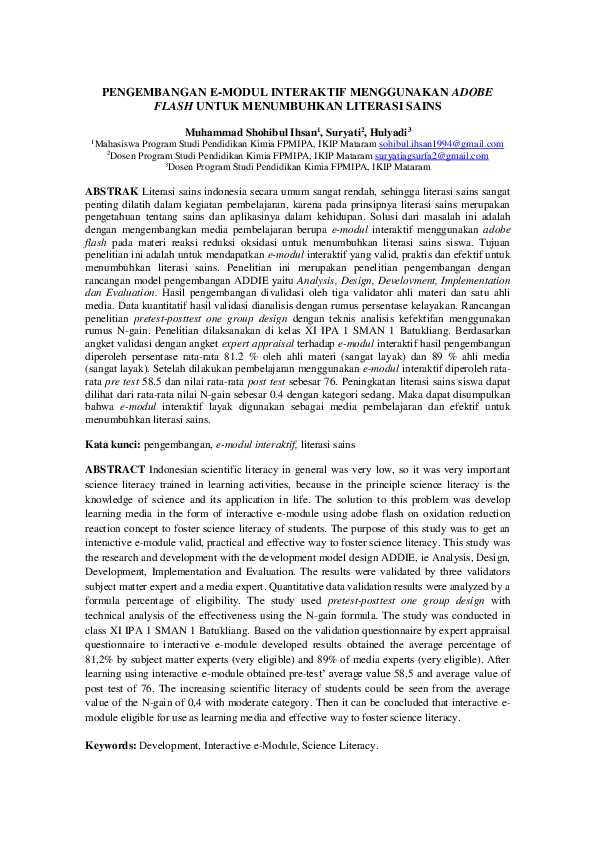 (DOC) PENGEMBANGAN E-MODUL INTERAKTIF KIMIA UNTUK MENINGKATKAN LITERASI ...