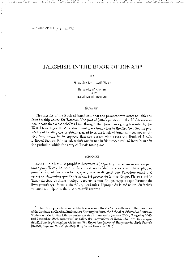 TARSHISH IN THE BOOK OF JONAH