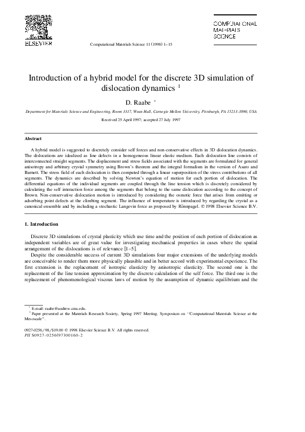 (PDF) Introduction of a hybrid model for the discrete 3D simulation of dislocation dynamics