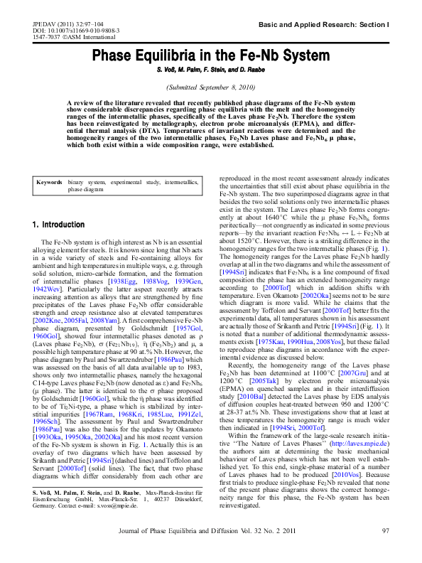 (PDF) Phase Equilibria in the Fe-Nb System