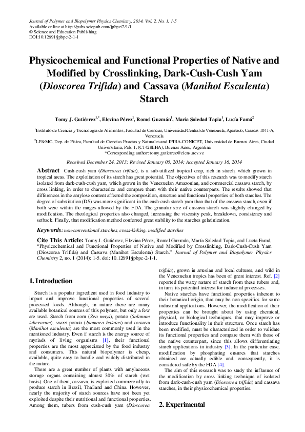 (PDF) Physicochemical and Functional Properties of Native and Modified by Crosslinking, Dark ...