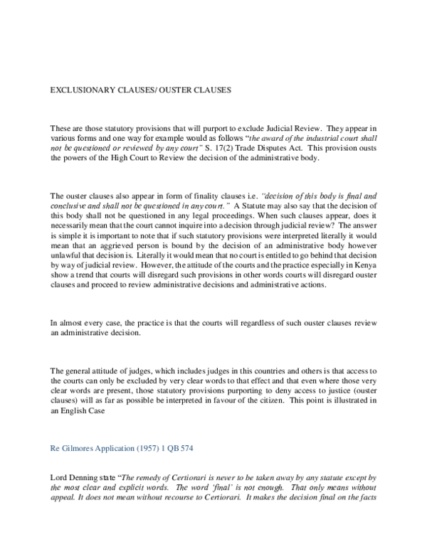 (DOC) EXCLUSIONARY CLAUSES/ OUSTER CLAUSES