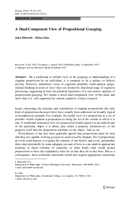 (PDF) A Dual-Component View of Propositional Grasping | John Dilworth ...