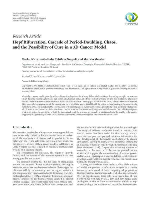 (PDF) Hopf Bifurcation, Cascade of Period-Doubling, Chaos, and the ...