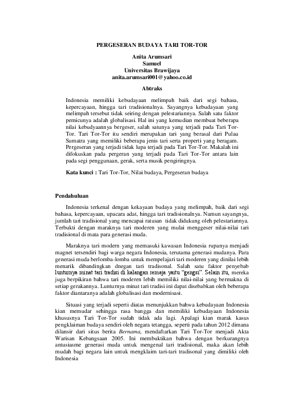 (DOC) PERGESERAN BUDAYA TARI TOR-TOR