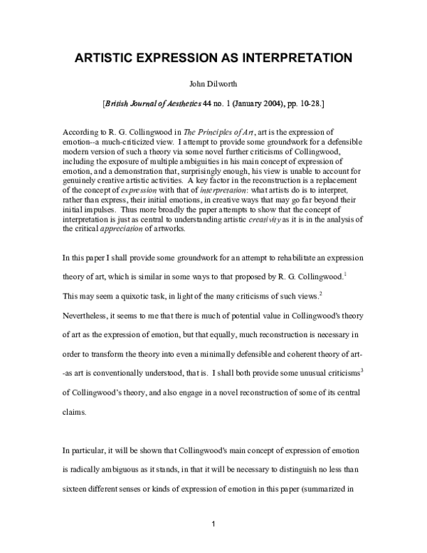 (PDF) ARTISTIC EXPRESSION AS INTERPRETATION