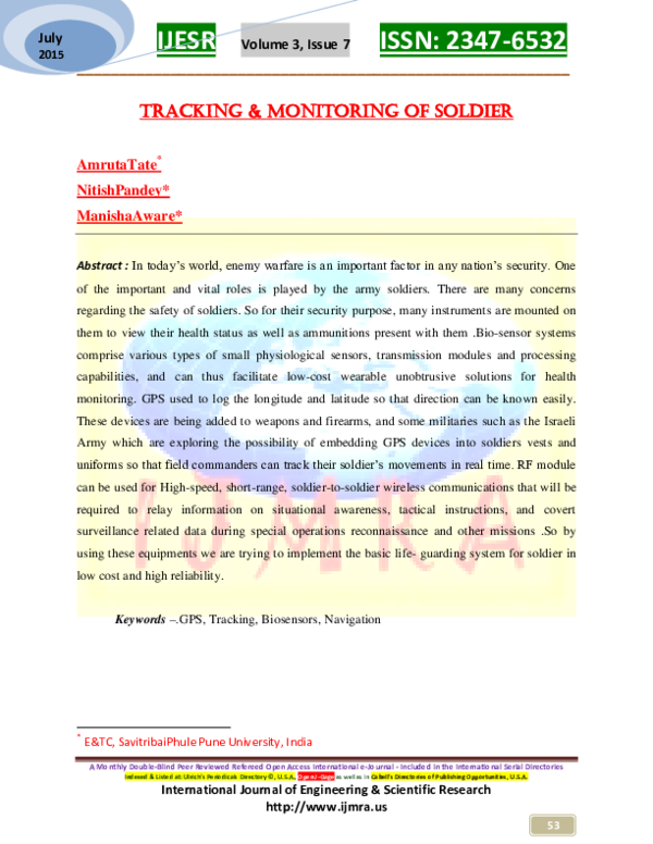 (PDF) TRACKING & MONITORING OF SOLDIER