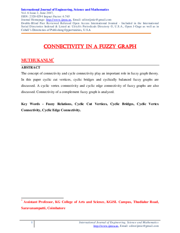 (PDF) CONNECTIVITY IN A FUZZY GRAPH