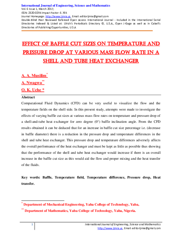 (PDF) Effect of Baffle Cut Sizes on Temperature and Pressure Drop at ...