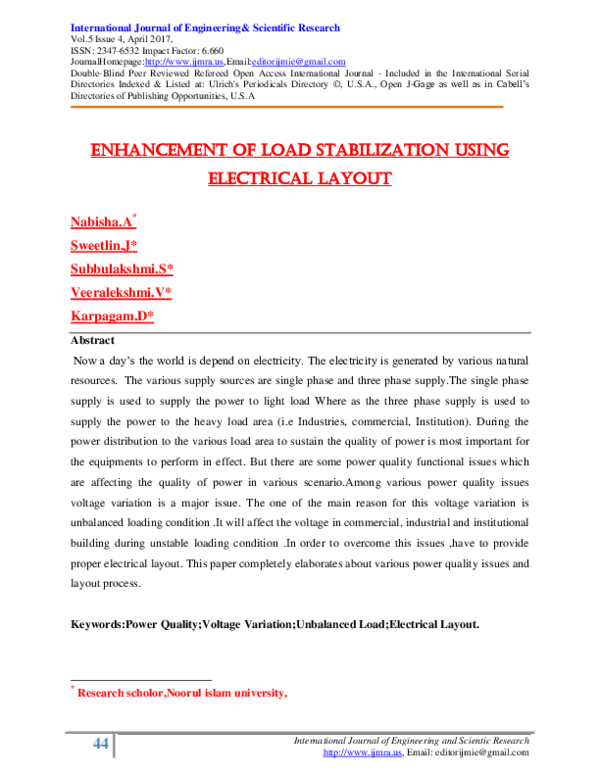 (PDF) Enhancement of Load Stabilization Using Electrical Layout